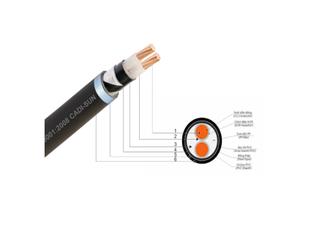 CÁP NGẦM HẠ THẾ 2 LÕI CU/XLPE/PVC/DSTA/PVC 2X Cadisun
